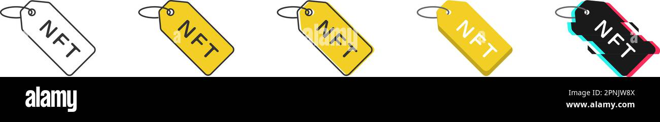 NFT price tag icon set in different styles. Isolated vector flat ...