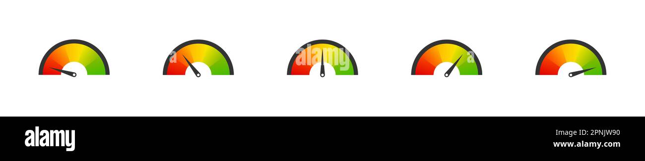 Speedometer rating gradient set icons. Arrow point scale speed symbol ...