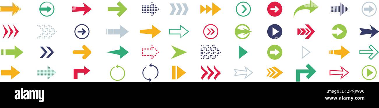 Arrows big color set icons. Arrow icon collection. Cursor simple vector ...