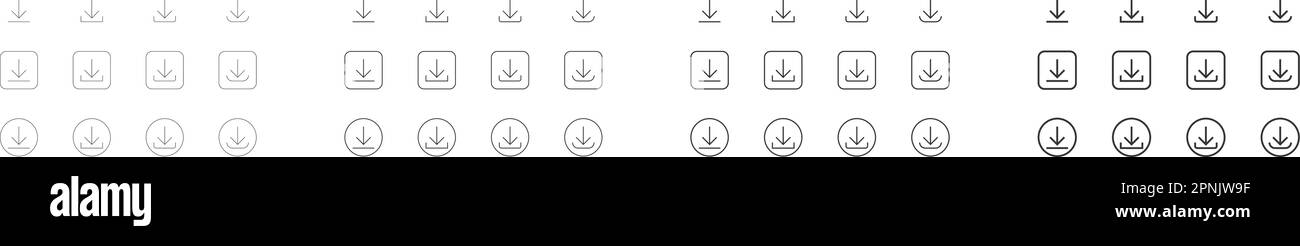 Download button set line black icon for app design. Vector flat ...