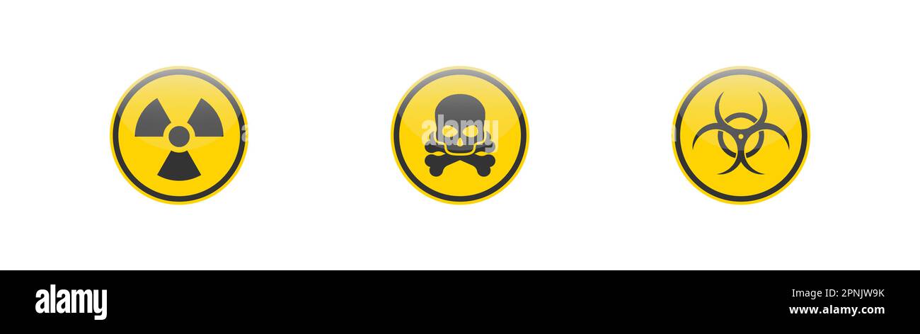 Danger yellow signs. Radiation, biohazard, death, toxic set icon ...