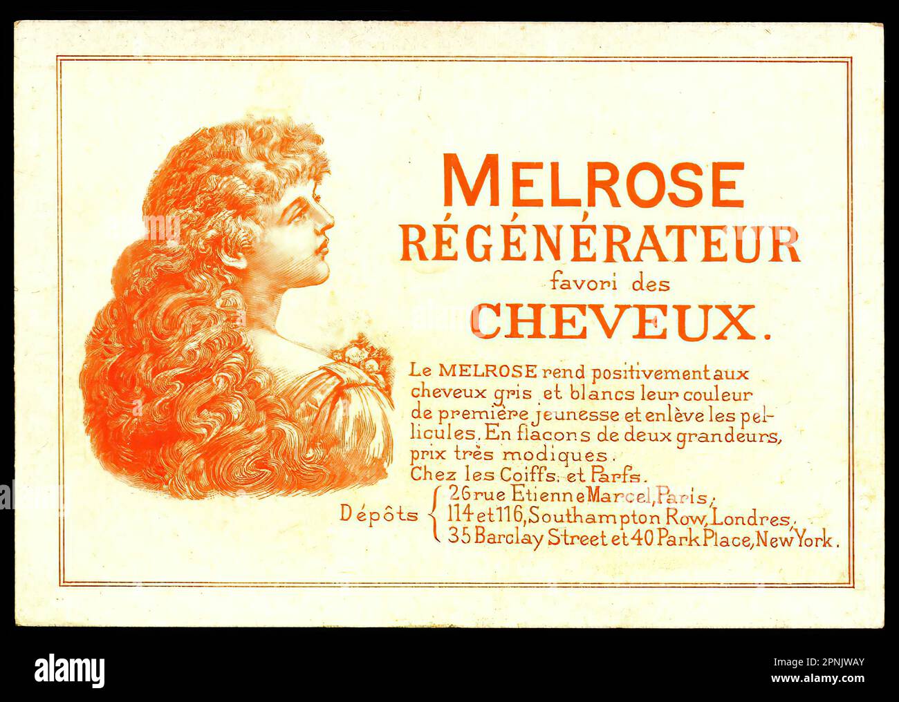 Melrose Hair Colour - Vintage Tradecard Back, Belle Epoque Era Stock ...