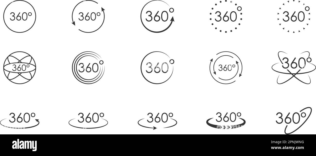 360 degree view set icon. Vector arrows circle, isolated logo on white ...