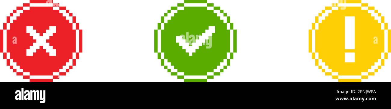 Check cross exclamation mark color icon in pixel flat style. Vector ...