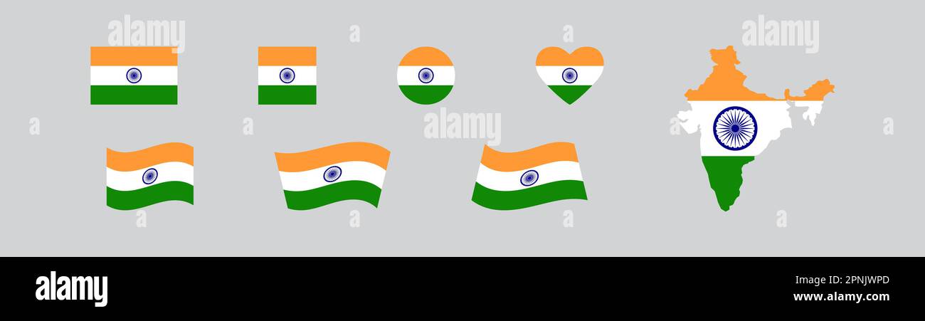 Republic of India flag and map icons set. National Asia country icon ...