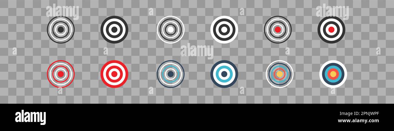 Target set line and flat icon. Archery aim dartboard collection ...
