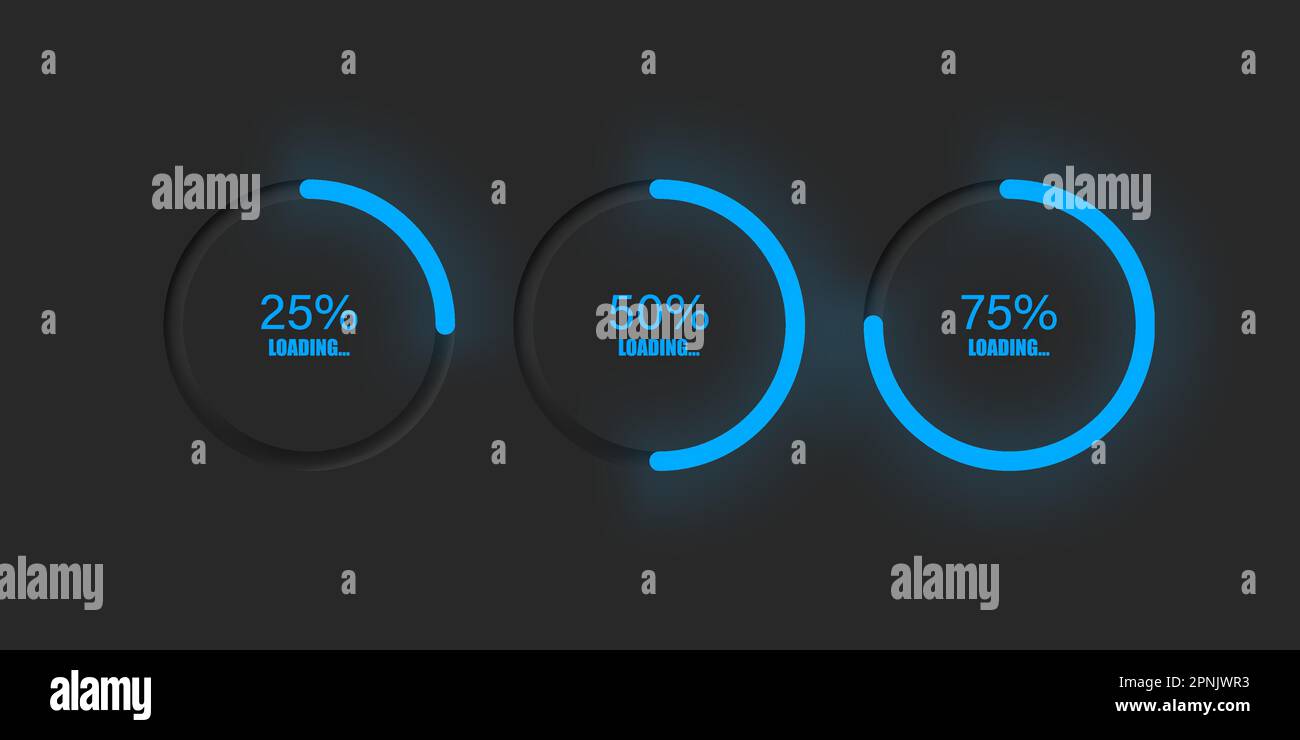 Loading bar circular neumorphic indicator. Blue light downloading process in modern neumorphsim ...