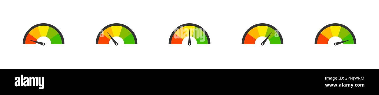 Speedometer, performance measurement flat icons set. Tachometer colored ... Speedometer, performance measurement flat icons set. Tachometer colored ...