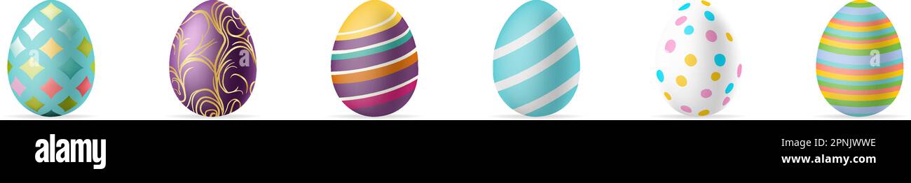 Realistic Easter eggs set. Different 3D isolated egg with colourful ...