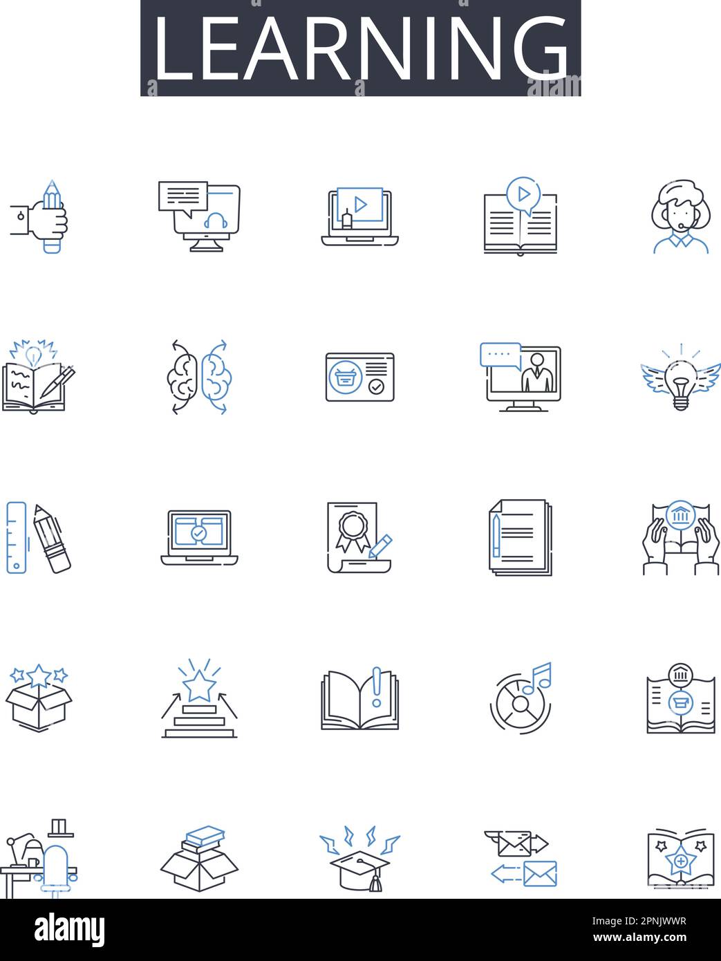 Learning Line Icons Collection Automation Precision Innovation Learning Optimization