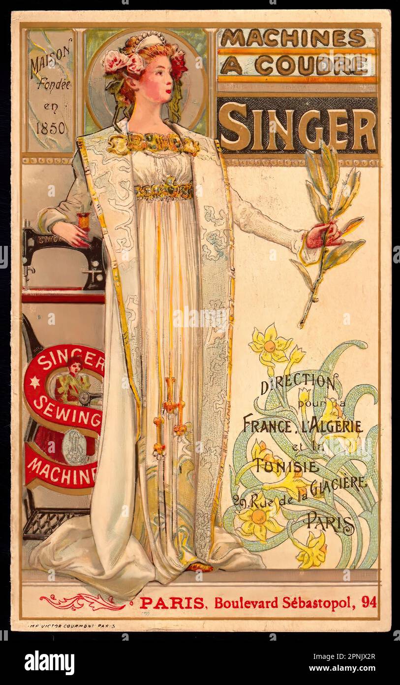 Singer Sewing Machines - Vintage French Tradecard, Belle Epoque Era ...