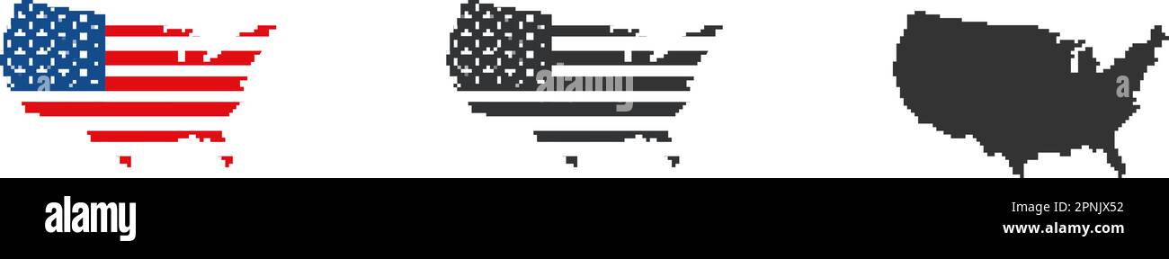 Pixel map and flag USA. 8-bit United States of America patriotic ...