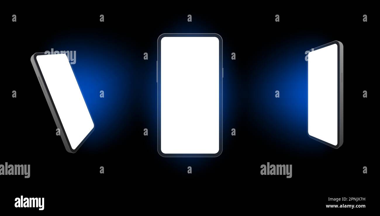 Device screen mockup glow blank template. Light glowing display on dark ...