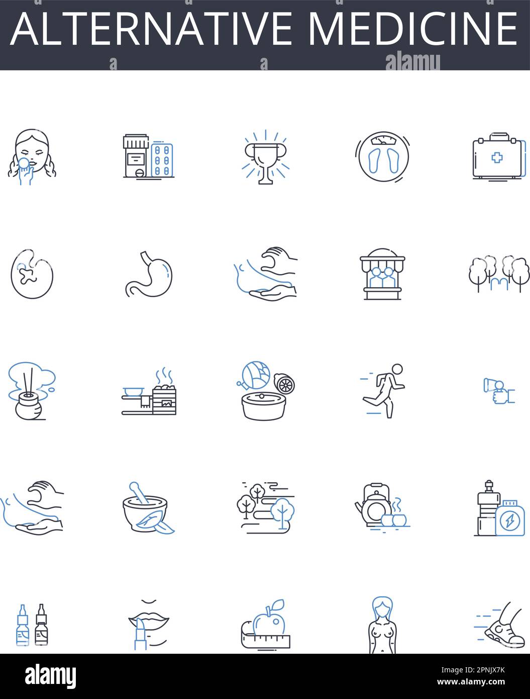 Alternative medicine line icons collection. Budgeting, Analysis ...