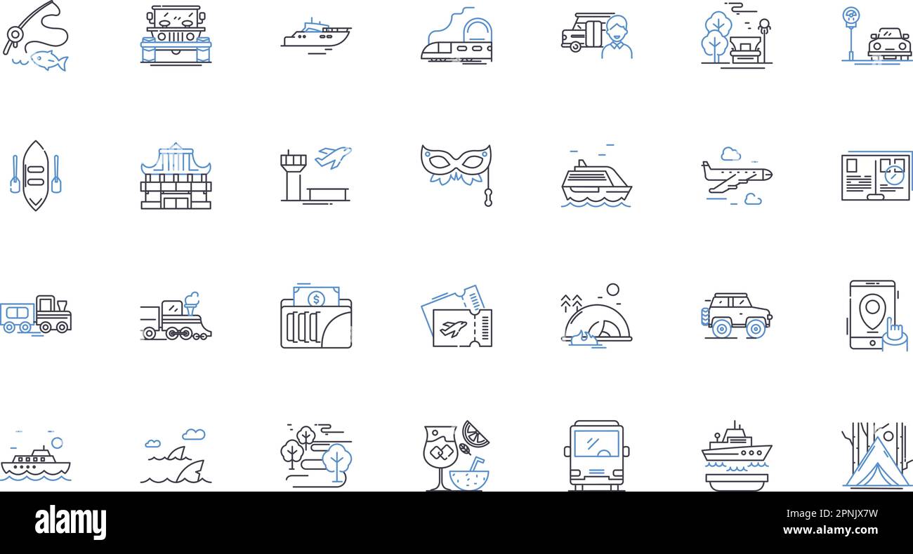 Excursion line icons collection. Adventure, Trek, Journey, Safari ...