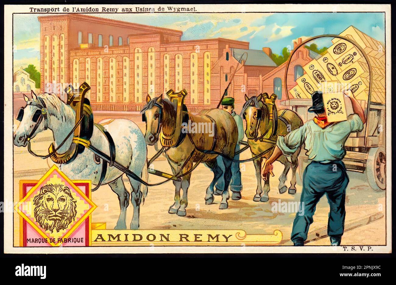 Transporting Amidon Remy at the Factory - Vintage French Tradecard ...