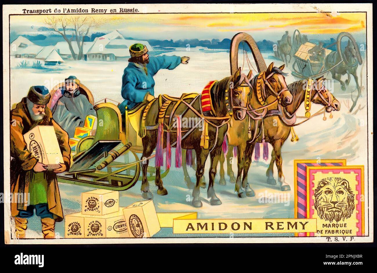 Transporting Amidon Remy in Russia - Vintage French Tradecard, Belle ...