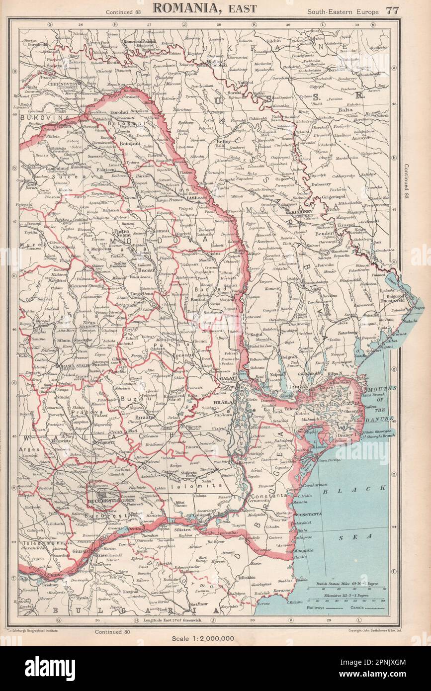 ROMANIA EAST. showing judeţ/judets/counties. BARTHOLOMEW 1952 old ...