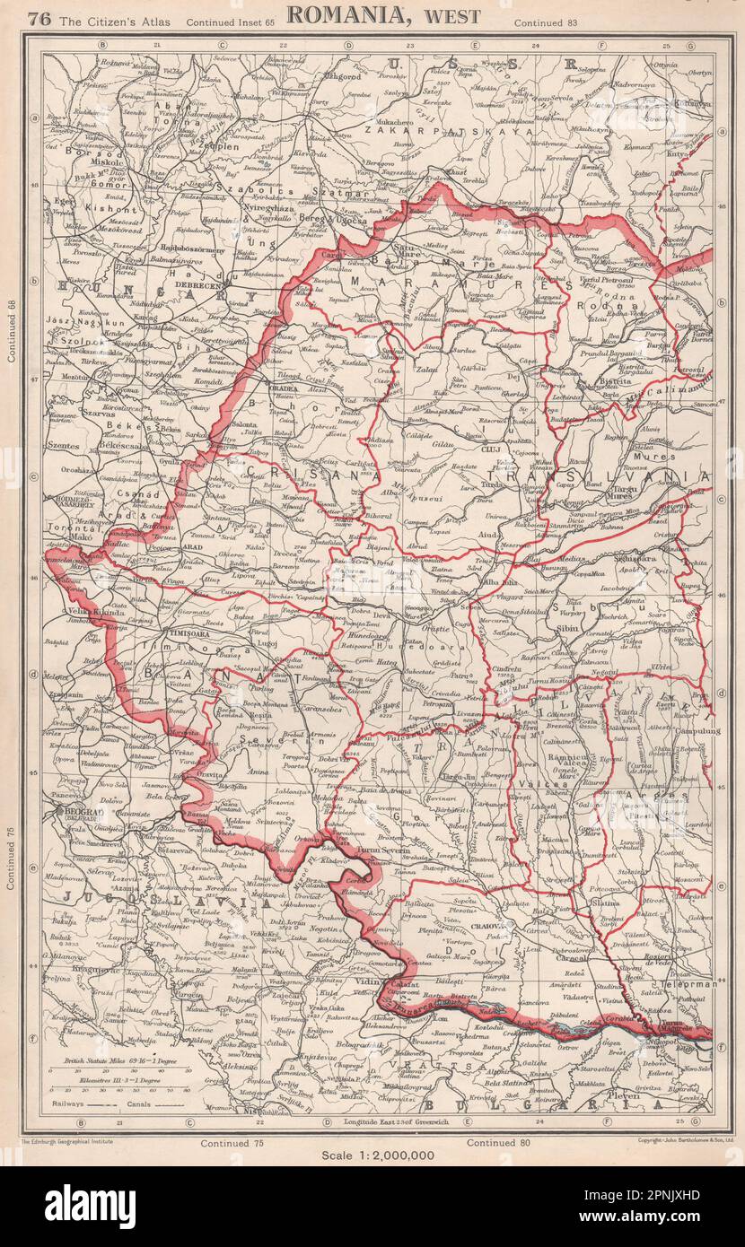 ROMANIA WEST. showing judeţ/judets/counties. BARTHOLOMEW 1952 old ...