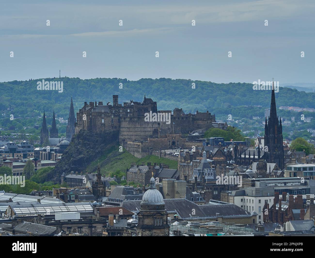 View over Edinburgh, the capital of Scotland, from the top of Arthurs ...