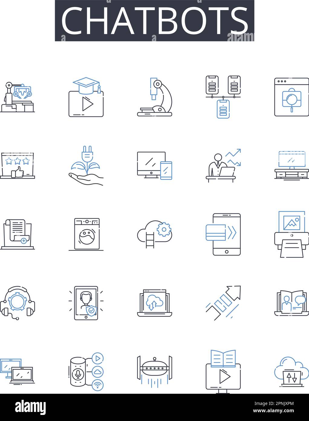 Chatbots line icons collection. Artificial intelligence, Virtual assistants, Robotic technology ...