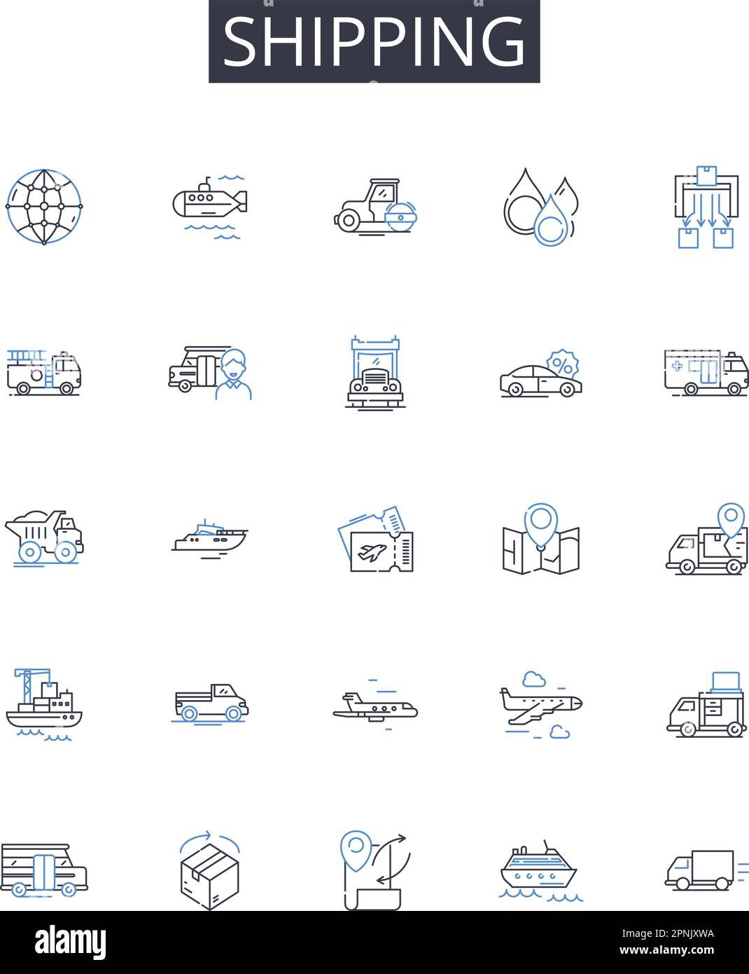 Shipping line icons collection. Delivery, Freight, Transporting, Dispatching, Carrying, Shipment ...
