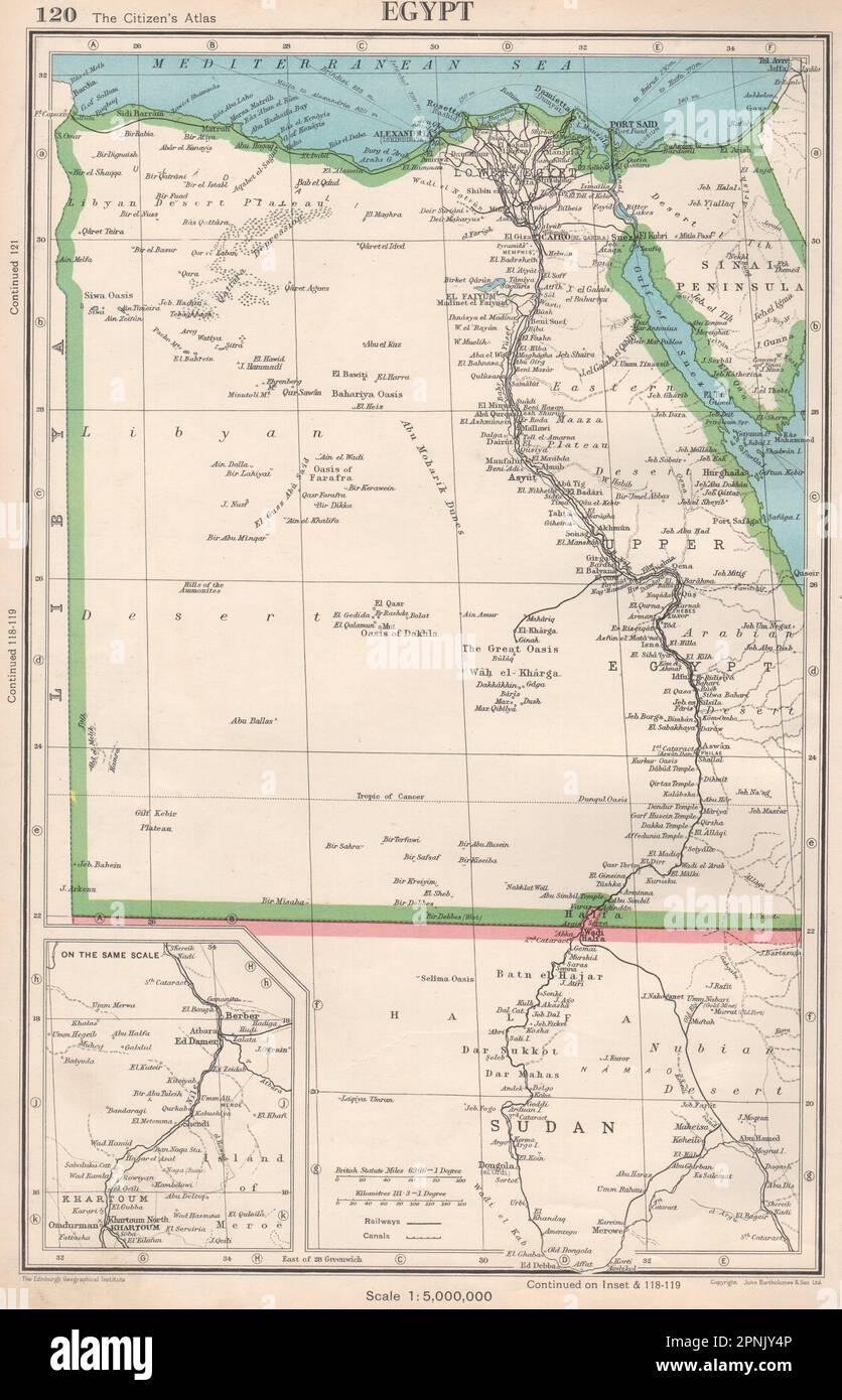 EGYPT. & Nile Valley. BARTHOLOMEW 1952 old vintage map plan chart Stock ...