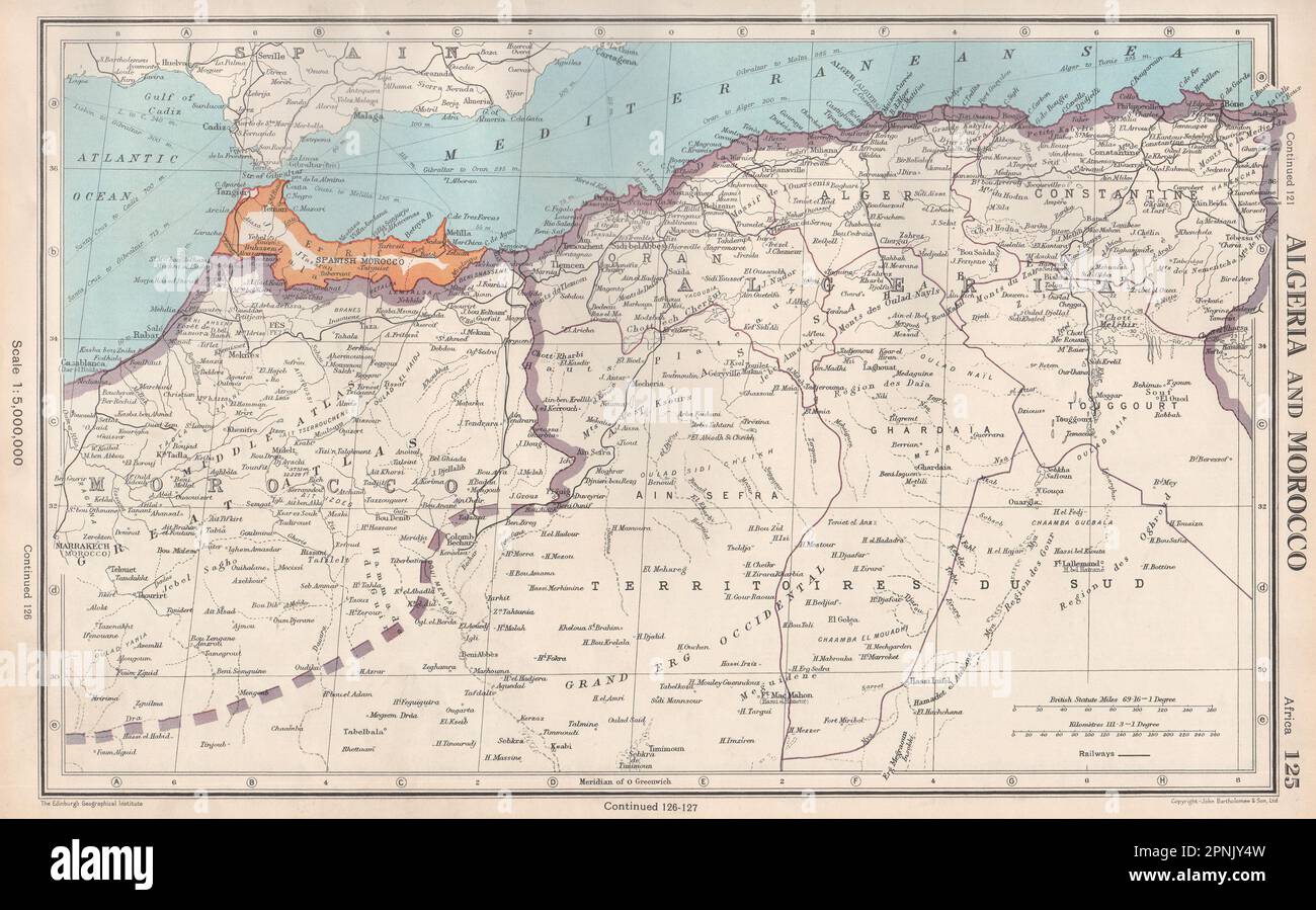 ALGERIA AND MOROCCO. showing Spanish Morocco. BARTHOLOMEW 1952 old ...