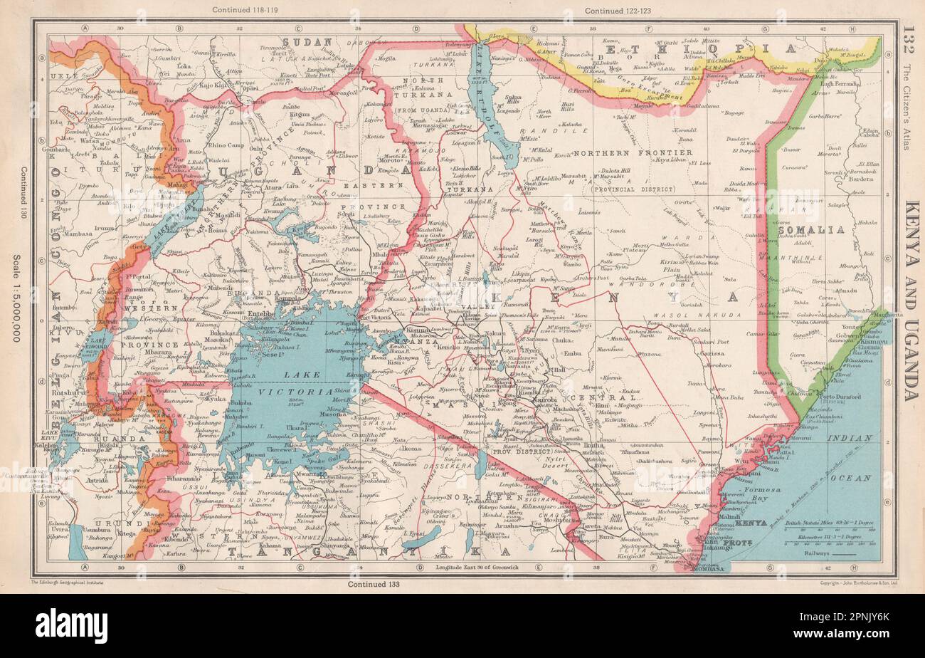 EAST AFRICA. Kenya and Uganda. Lake Victoria. BARTHOLOMEW 1952 old ...
