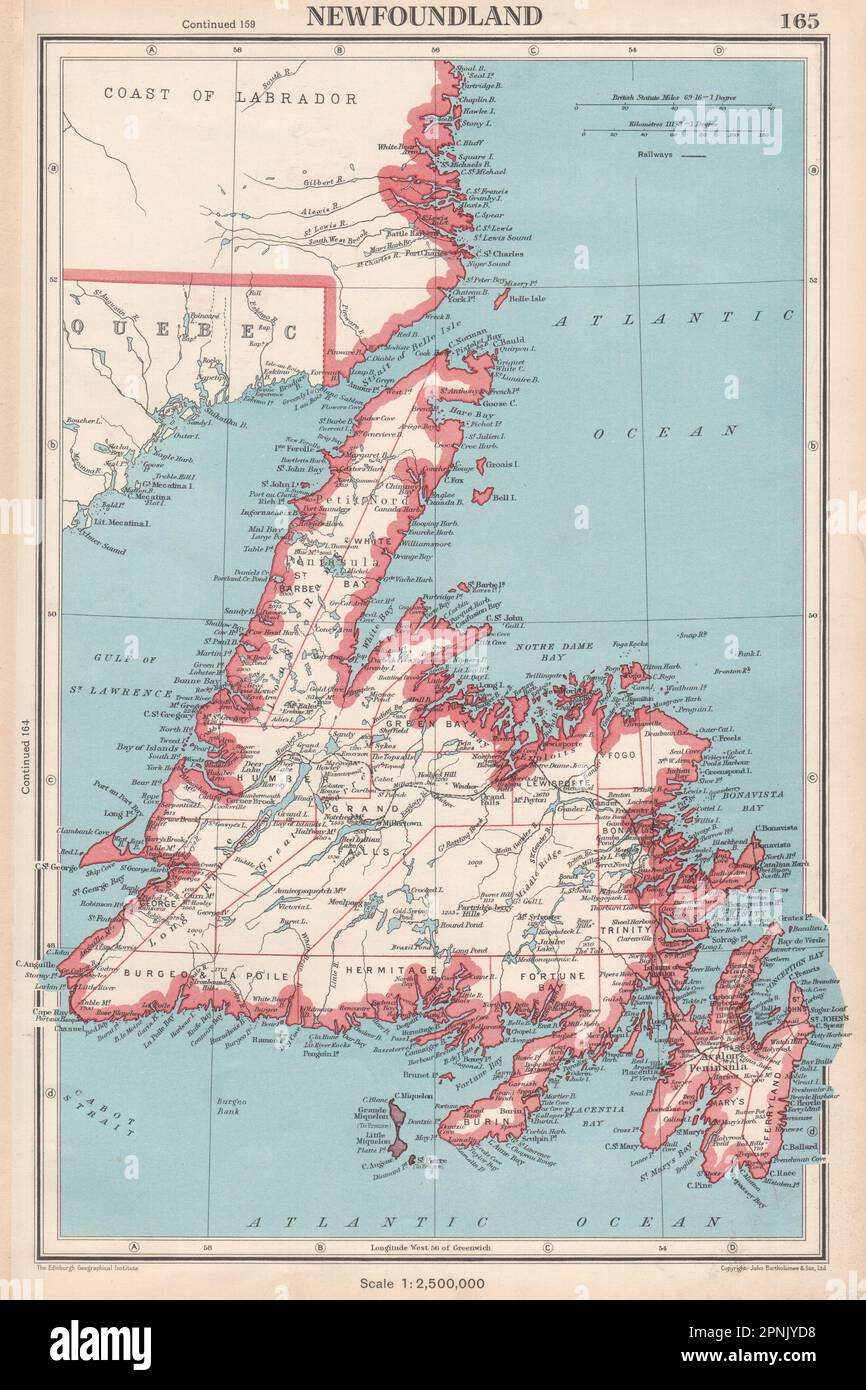 NEWFOUNDLAND.showing divisions.St Pierre & Miquelon.Canada.BARTHOLOMEW ...