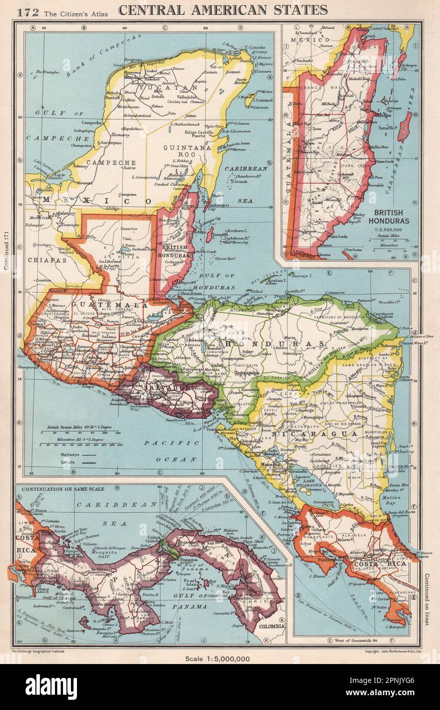CENTRAL AMERICA.Panama Guatemala Nicaragua Costa Rica British Honduras ...
