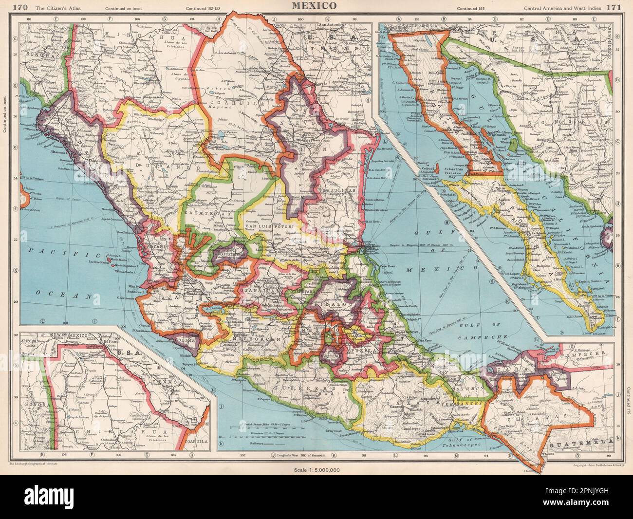 MEXICO. showing states. BARTHOLOMEW 1952 old vintage map plan chart ...