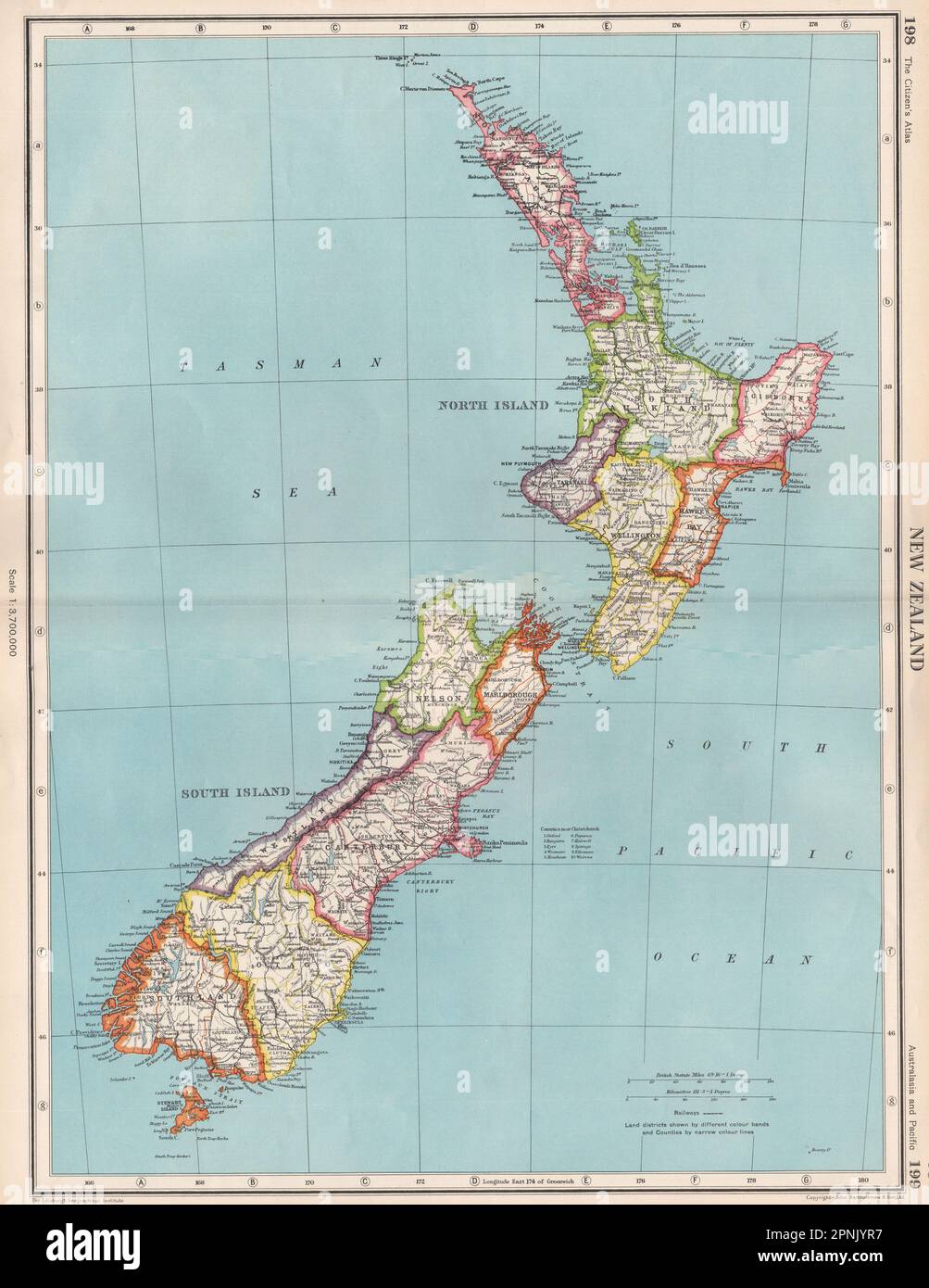NEW ZEALAND. Showing provinces. BARTHOLOMEW 1952 old vintage map plan ...