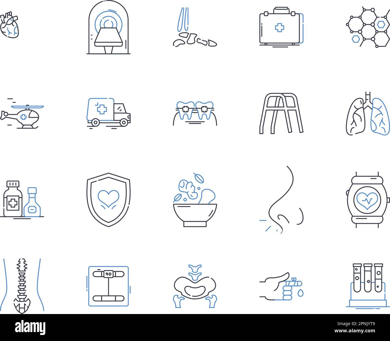 Medical overview line icons collection. Diagnosis, Treatment, Symptoms ...