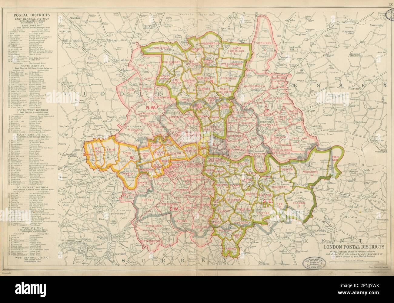 LONDON POSTAL DISTRICTS. Post code areas. NW N W SW SE E. BACON 1934 ...