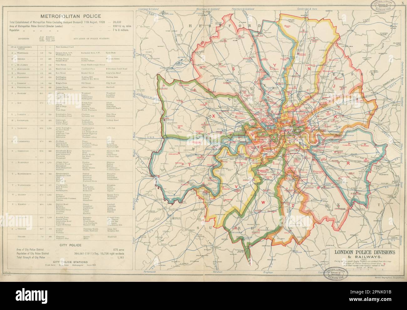 LONDON METROPOLITAN POLICE DIVISIONS & Police stations. Railways. BACON ...