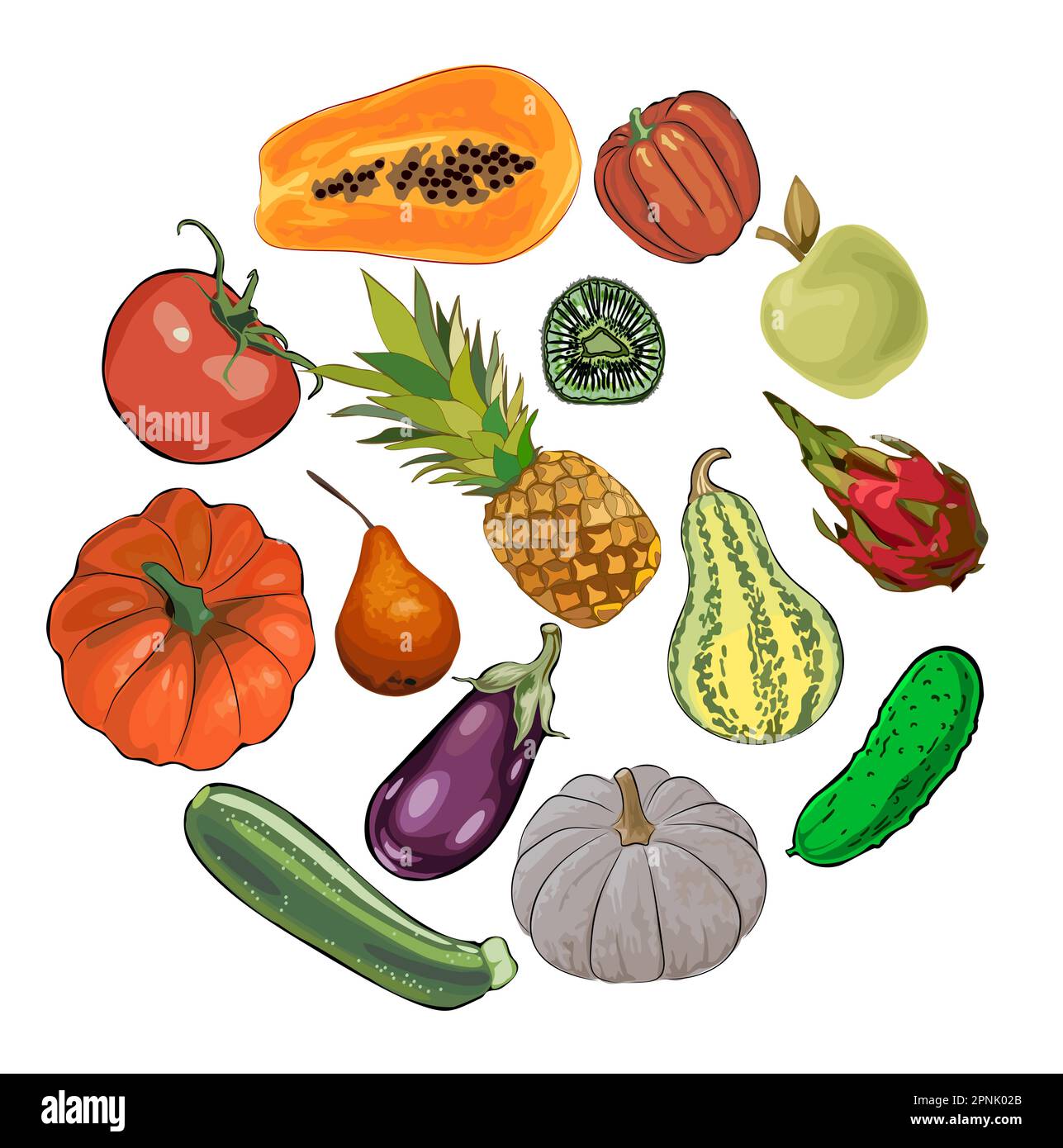 Set of vegetables and fruits in a circular shape Stock Vector Image ...