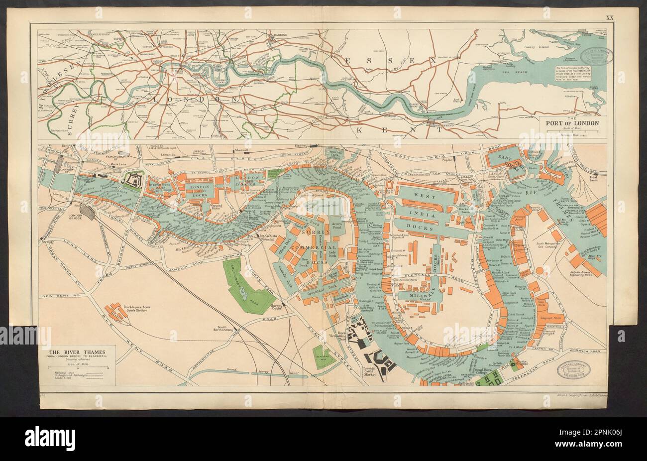 PORT OF LONDON wharves & docks. Thames London Bridge - Blackwall. BACON ...