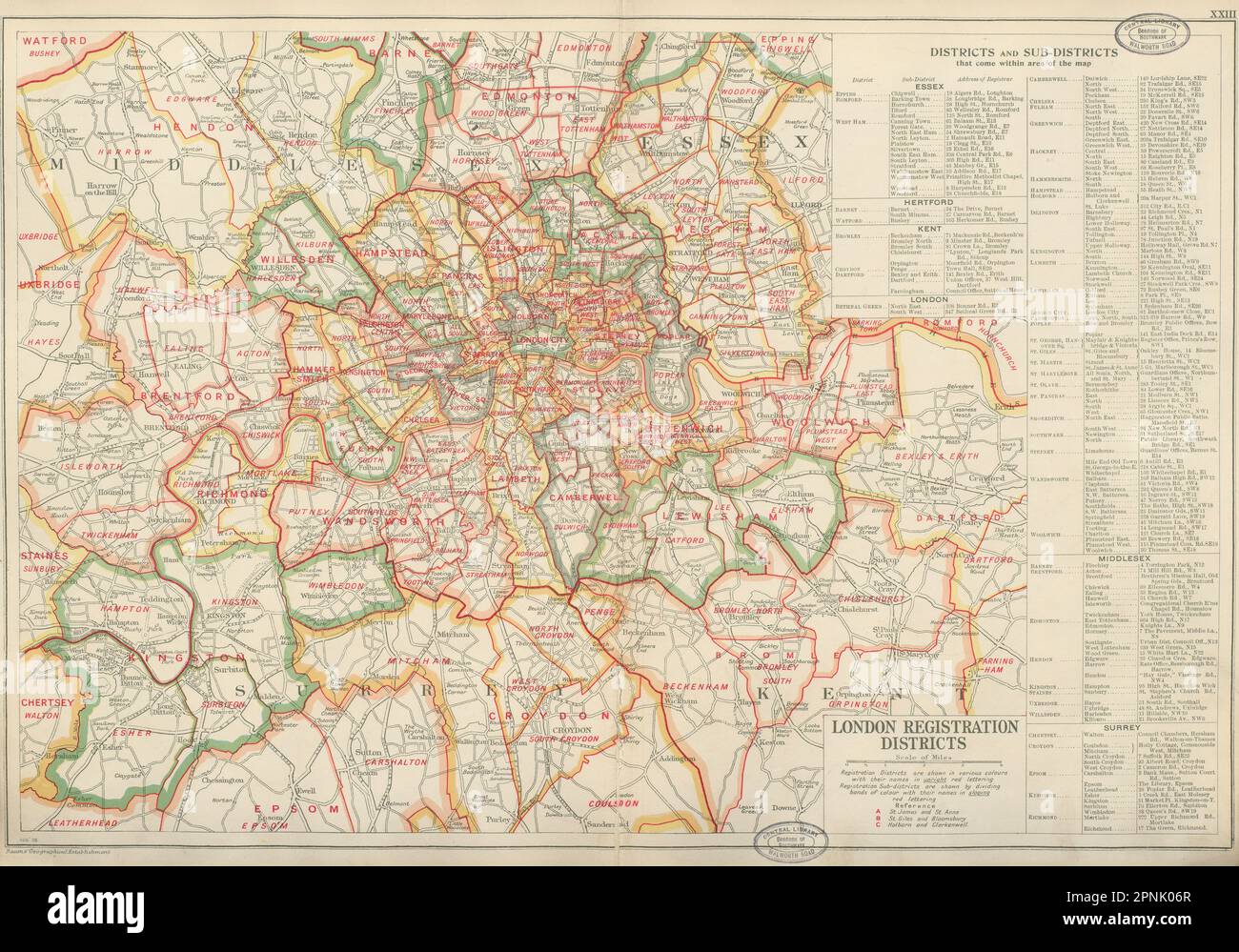 LONDON REGISTRATION DISTRICTS & SUB-DISTRICTS. Vintage map. BACON 1934 ...