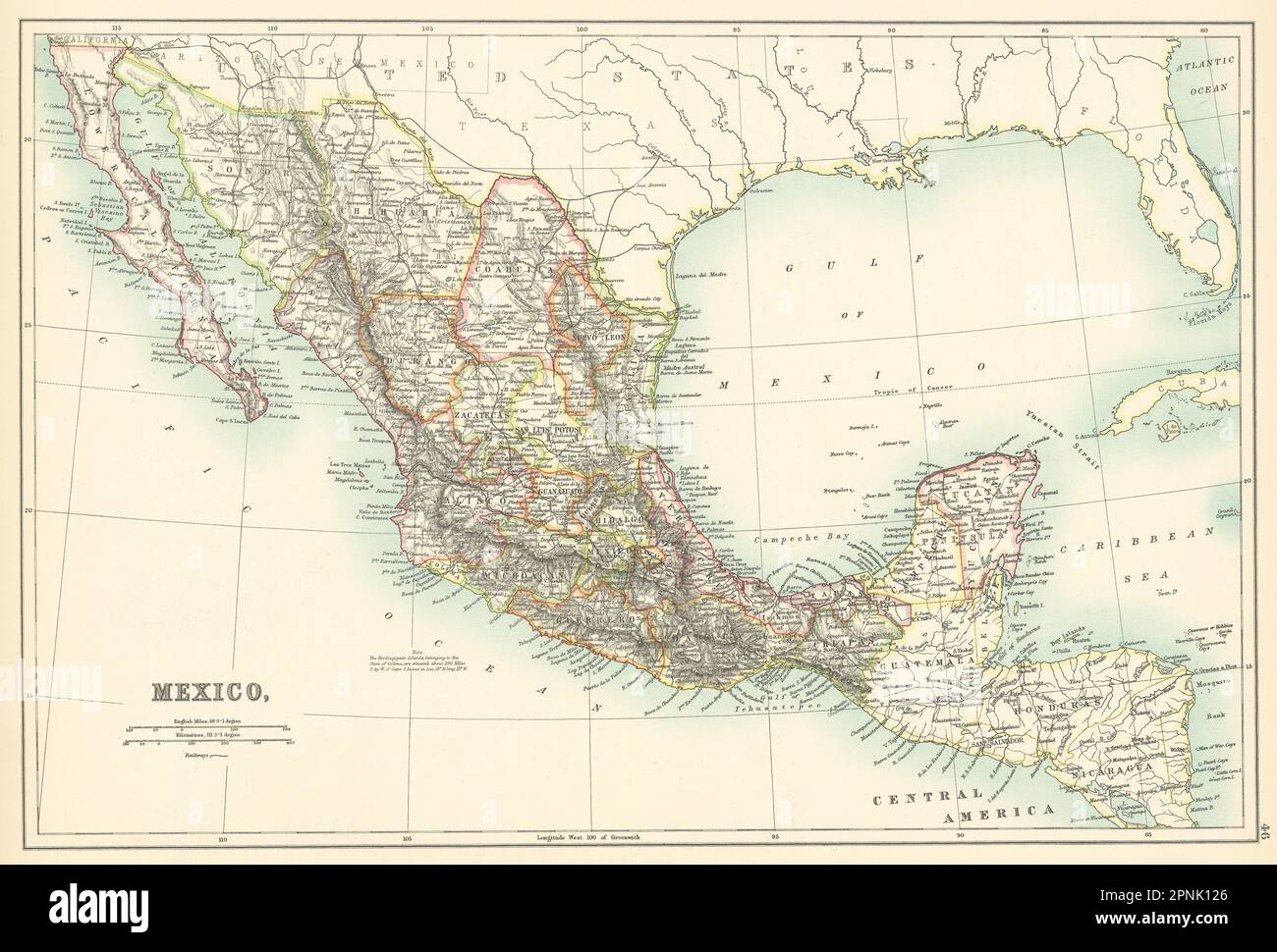 Mexico in states. Railways. BARTHOLOMEW 1898 old antique map plan chart ...