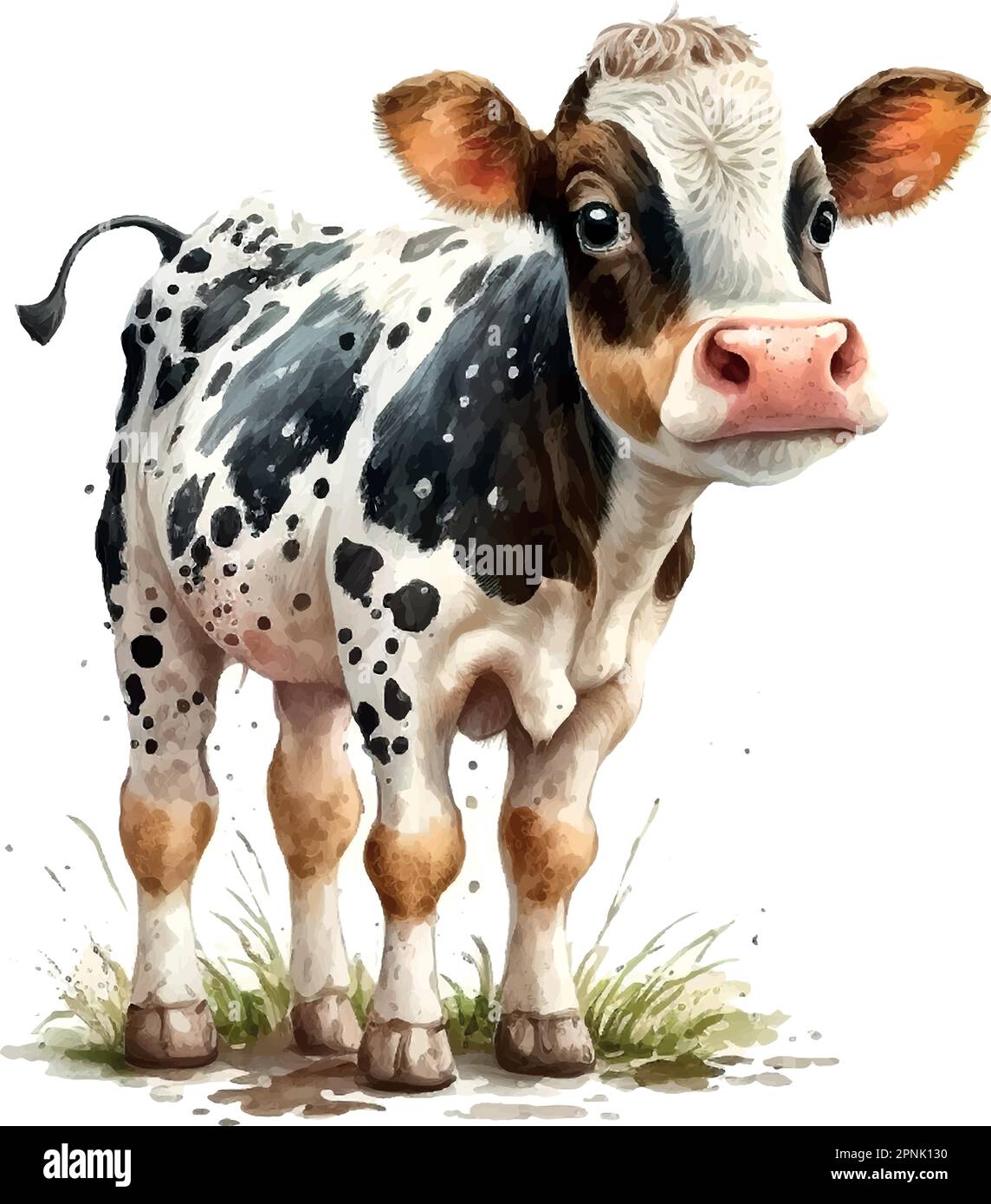 Cow watercolor tender warm colors, appeasement, pasture, white, brown ...