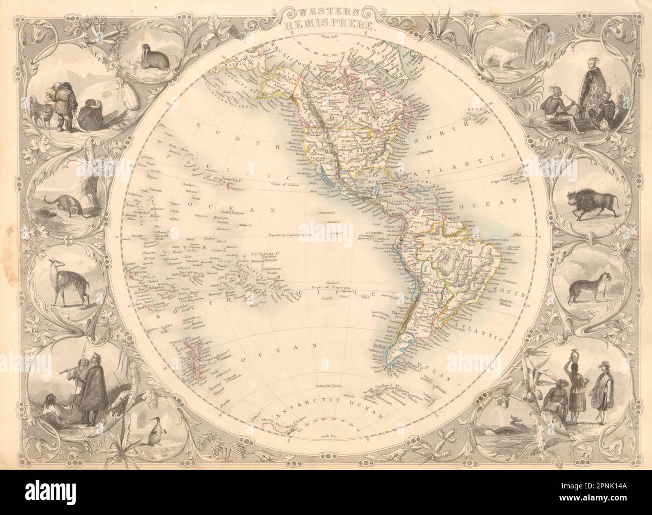 WESTERN HEMISPHERE showing Gran Colombia, Russian America RAPKIN/TALLIS ...