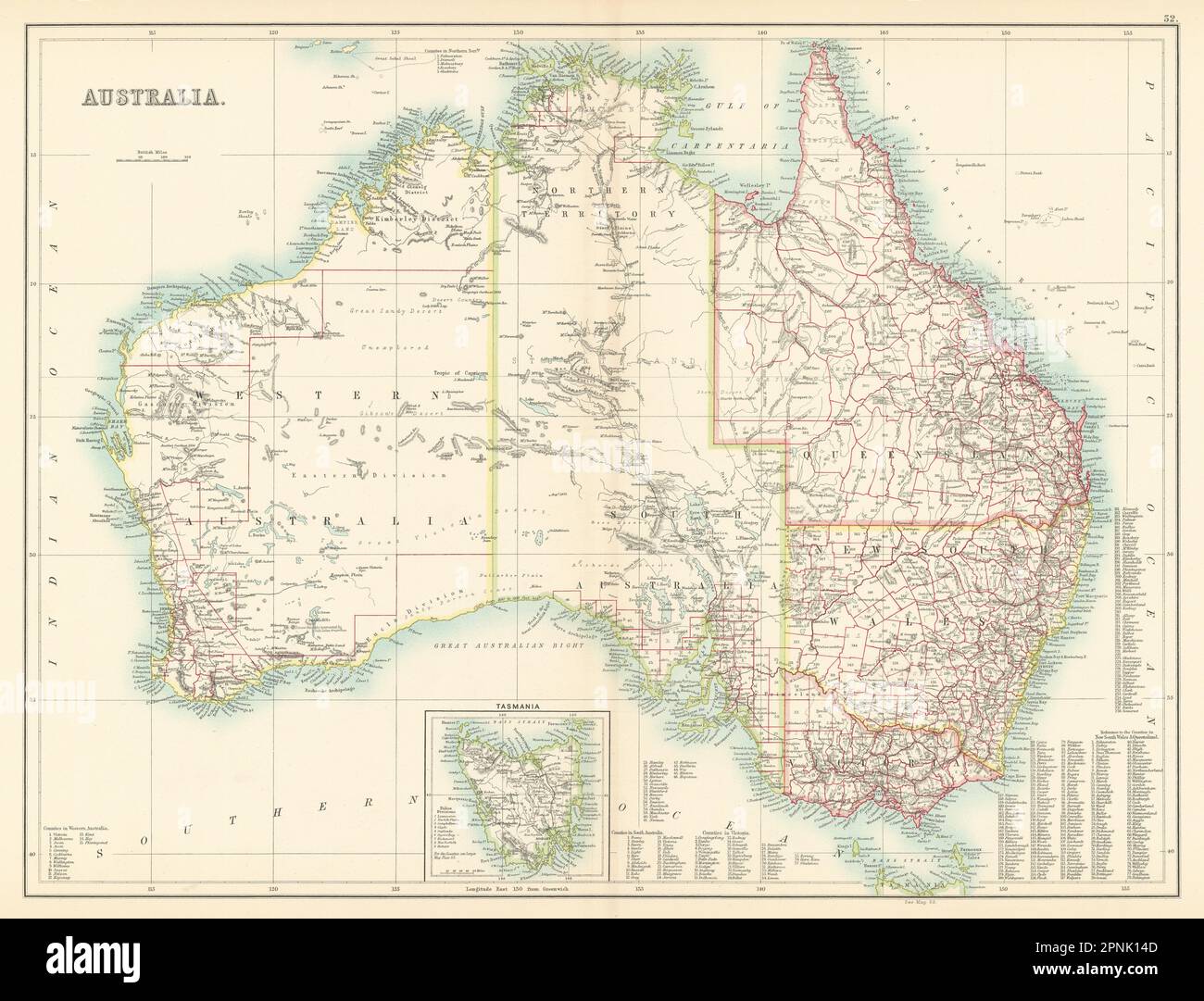 Australia in states. Stuart Land. BARTHOLOMEW 1898 old antique map plan ...
