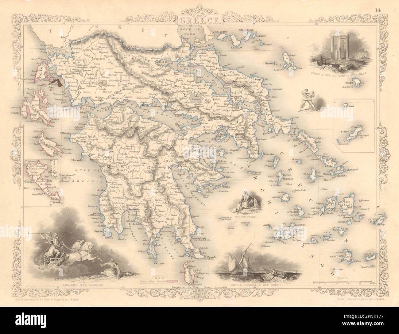 GREECE with United States of the Ionian Islands in pink. RAPKIN/TALLIS ...