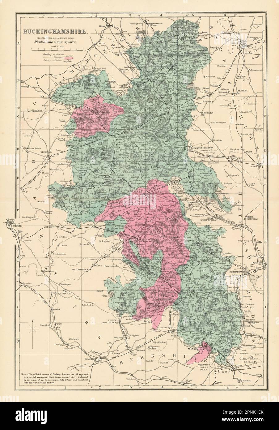 BUCKINGHAMSHIRE. Antique county map by GW BACON 1884 old chart Stock ...