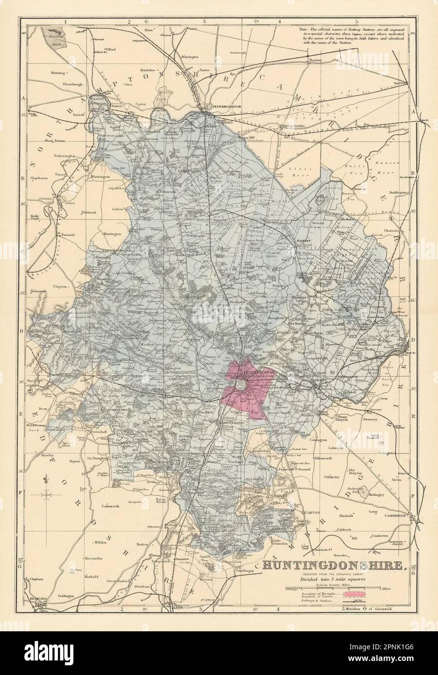HUNTINGDONSHIRE. Antique county map by GW BACON 1884 old chart Stock ...