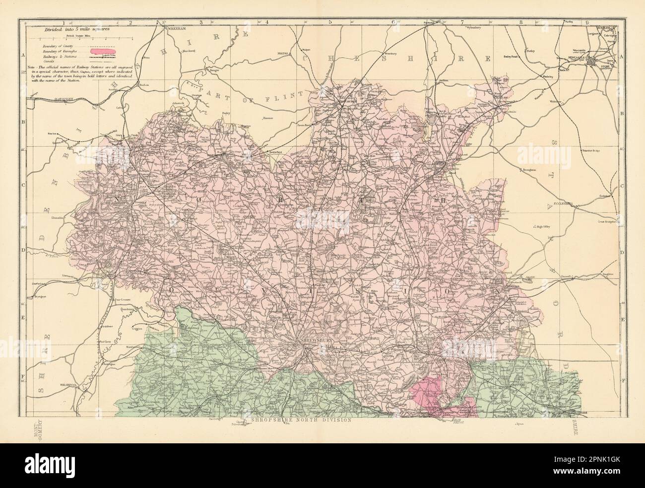SHROPSHIRE (North). Antique county map by GW BACON 1884 old chart Stock ...