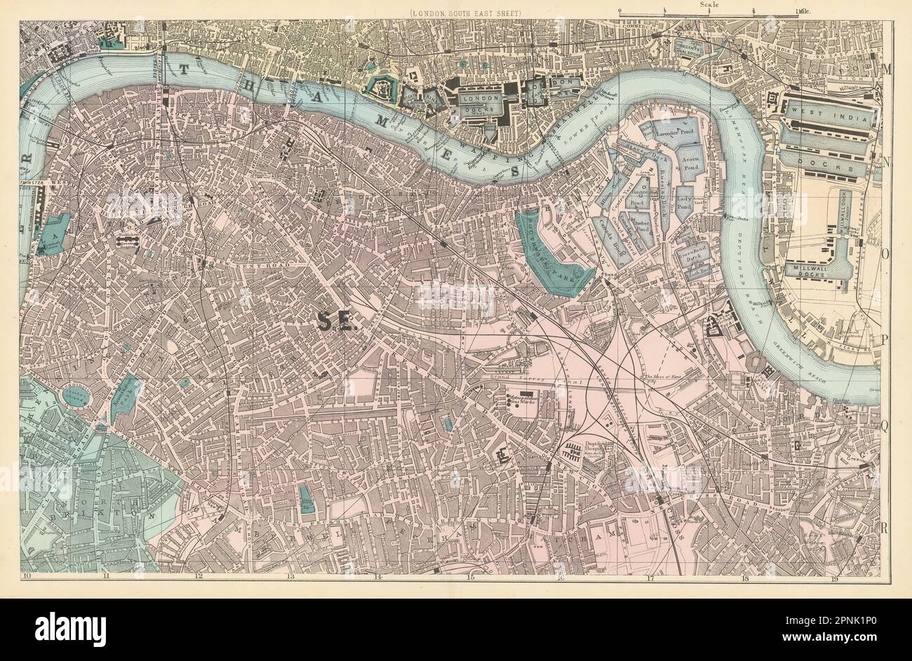 LONDON South East. Docks Southwark Lambeth Lewisham. Town plan. BACON ...