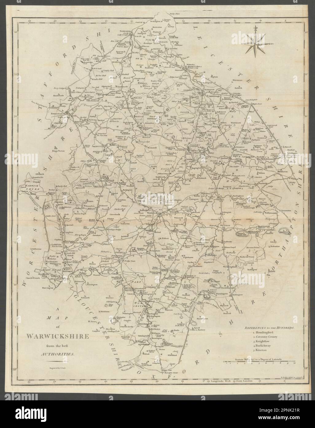 "A map of Warwickshire from the best authorities". County map. CARY ...