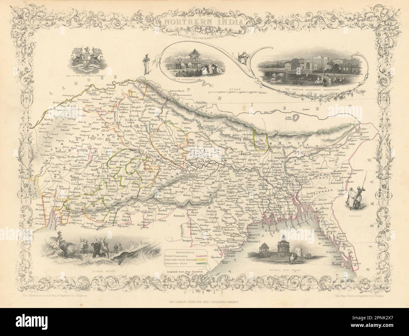 NORTHERN INDIA. British colonies &c. Nepal Bhutan Bengal. RAPKIN/TALLIS ...